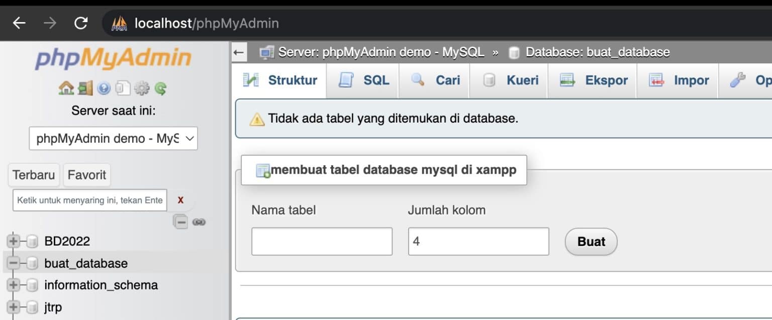 Cara Membuat Tabel Database Mysql di XAMPP Cara Membuat Tabel Database Mysql di XAMPP